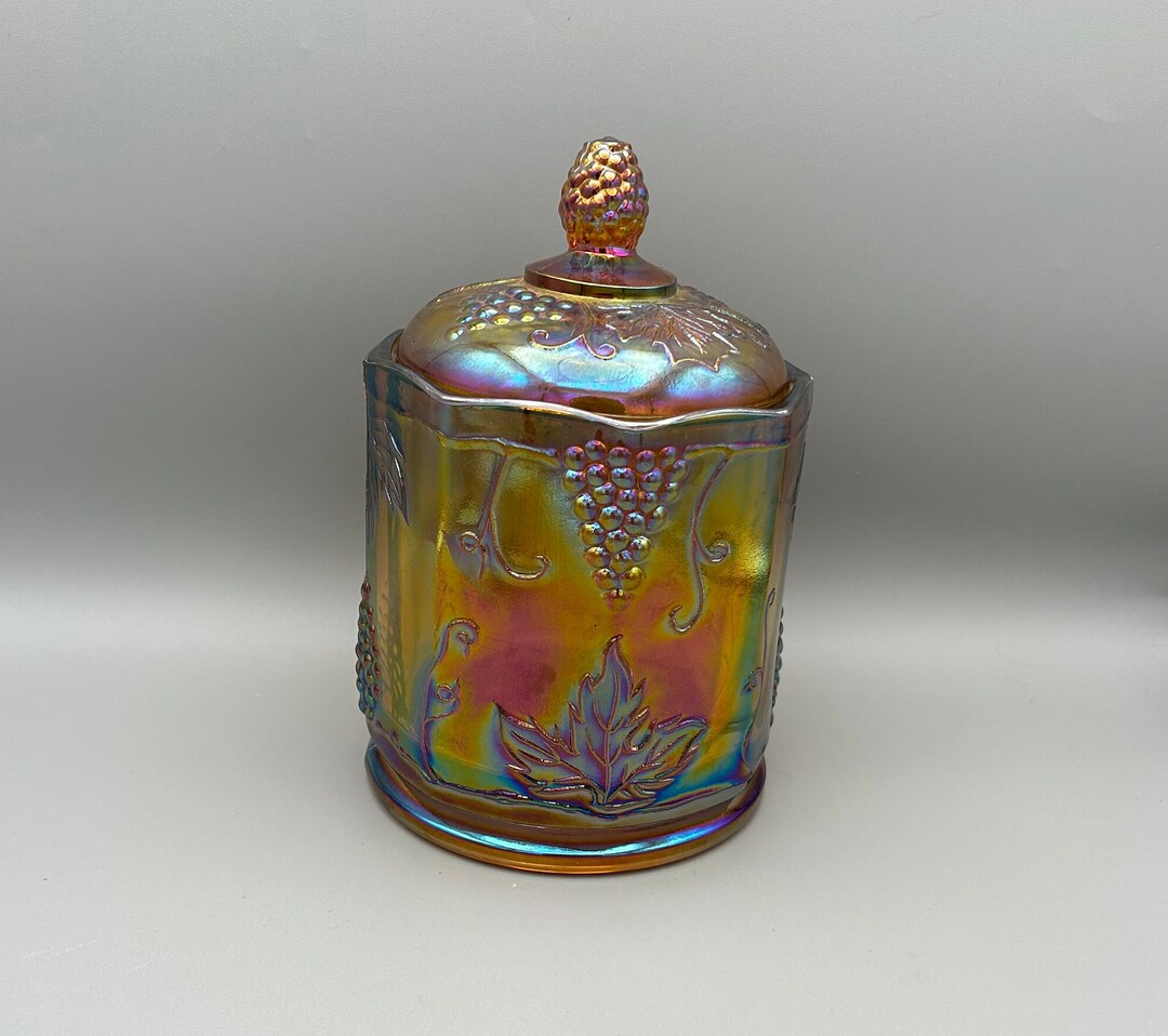 Indiana Glass Carnival Grapes & Leaves Canister - Etsy