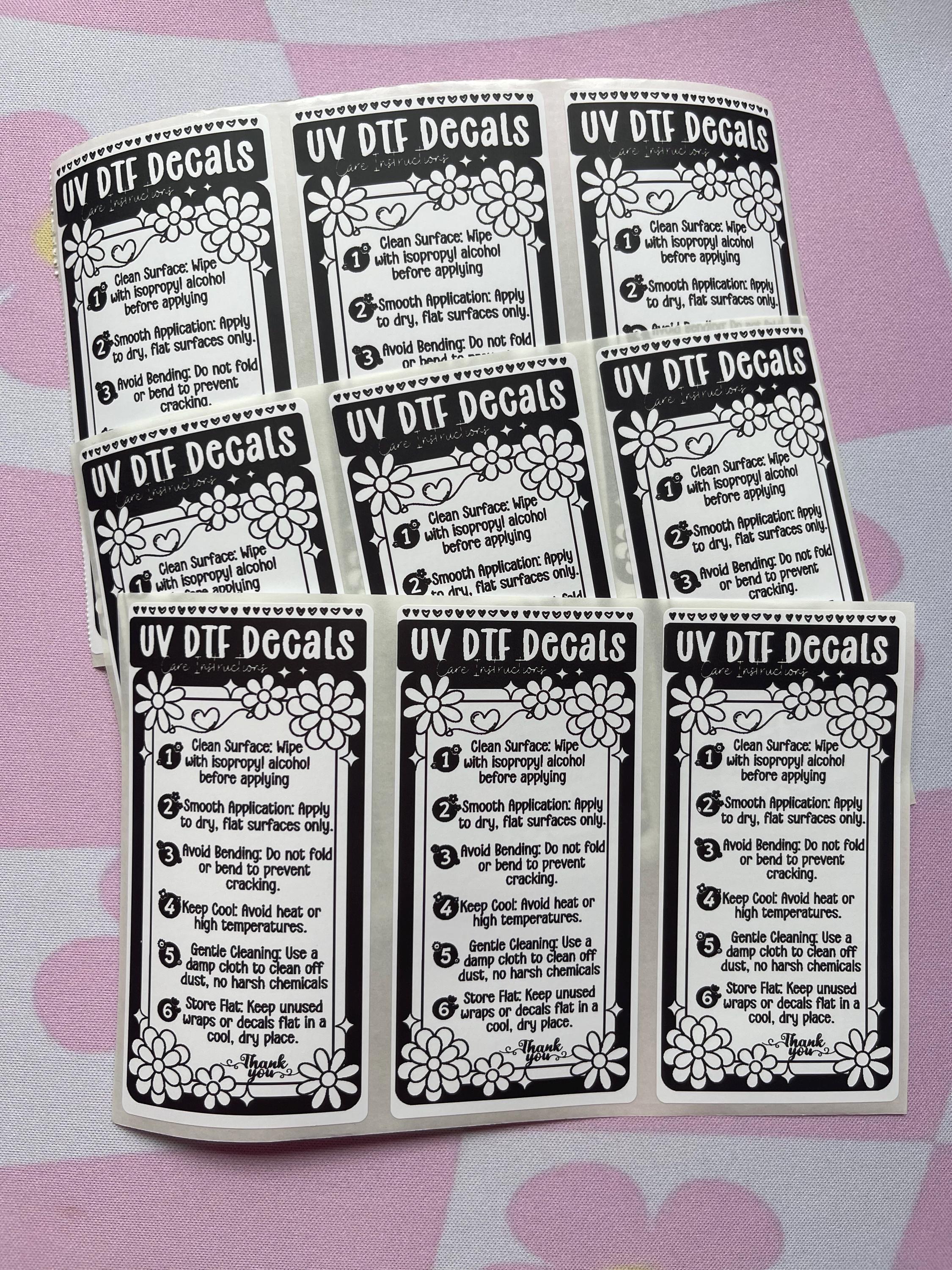 UV DTF Decals/wraps Care Instruction Stickers 100mm X 50mm | Small ...