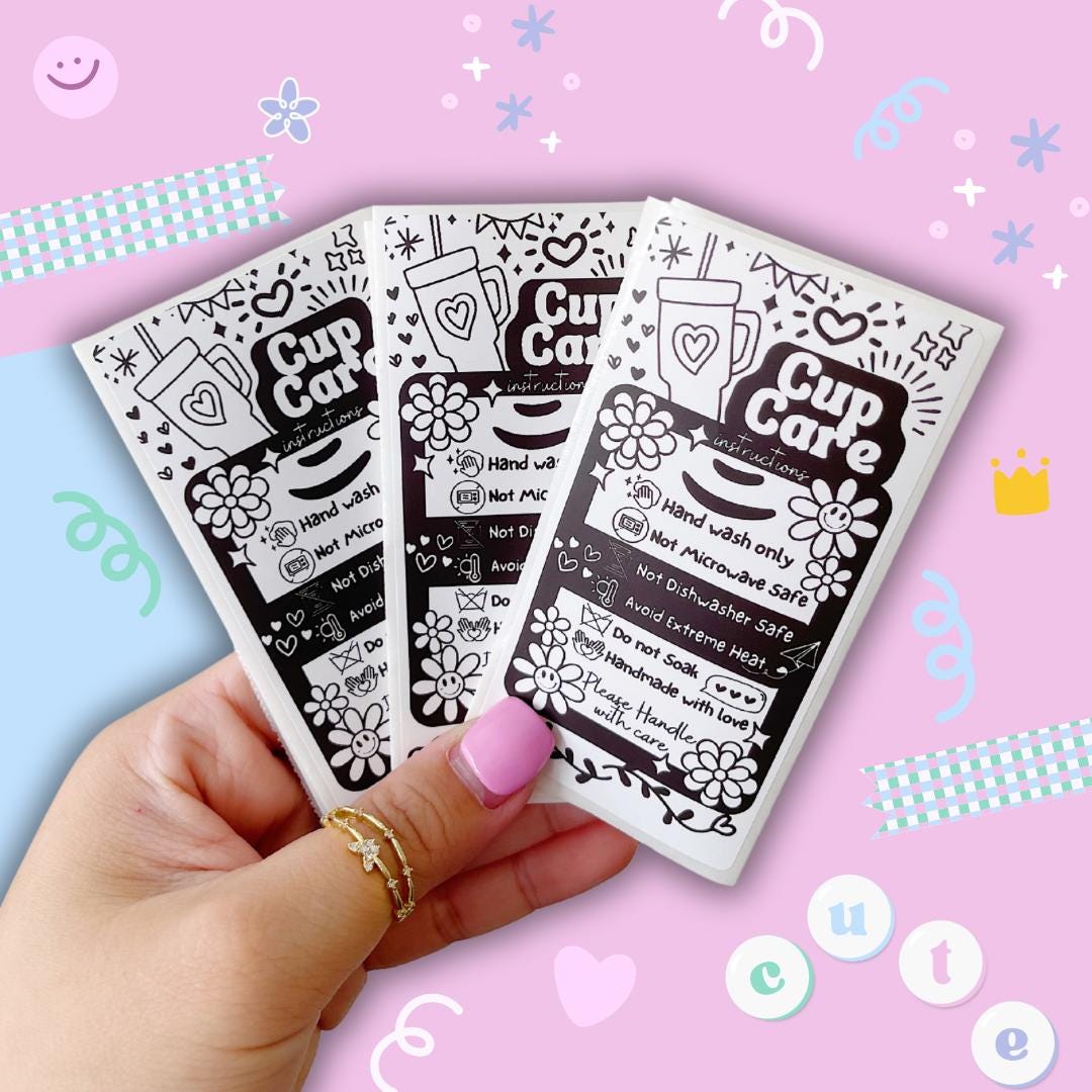 Cup Care Instruction Stickers 100mm X 50mm | Small Business Stickers ...