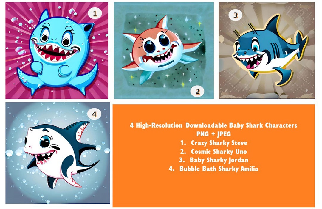 Super Fun Baby Shark Characters. Made for Kids. High-resolution PNG/JPG ...