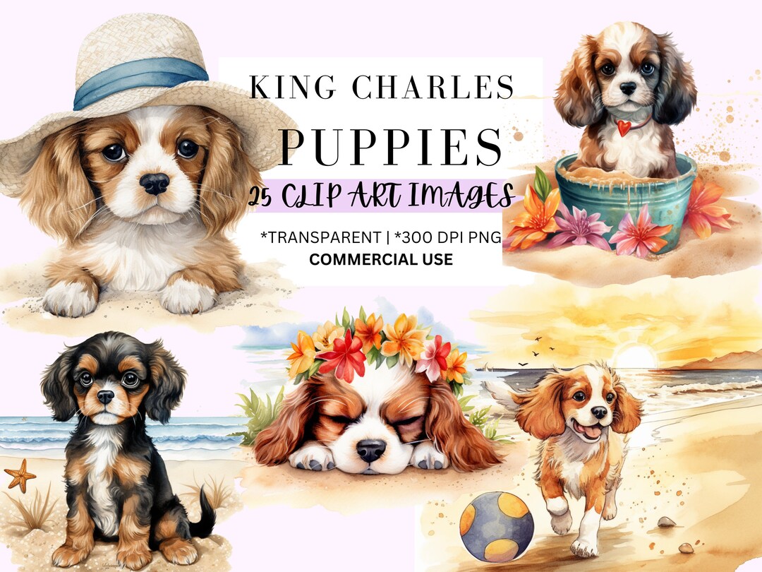 Cavalier King Charles Spaniel Puppies Clip Art 25 Watercolor Style ...