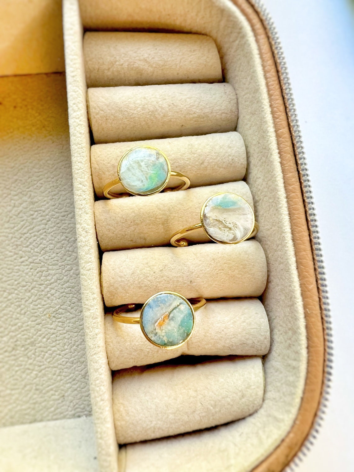 Adjustable Gold Rings With Large Marbled Polymer Clay Piece - Coastal ...