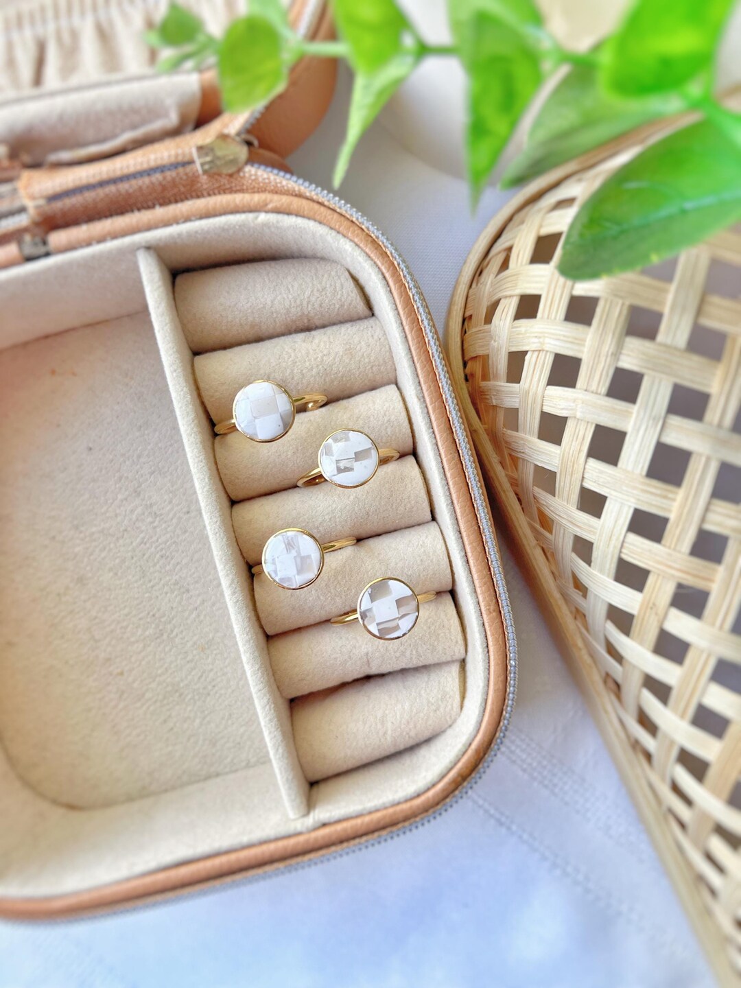 Adjustable Gold Rings With Checkered Polymer Clay Top | Handmade ...