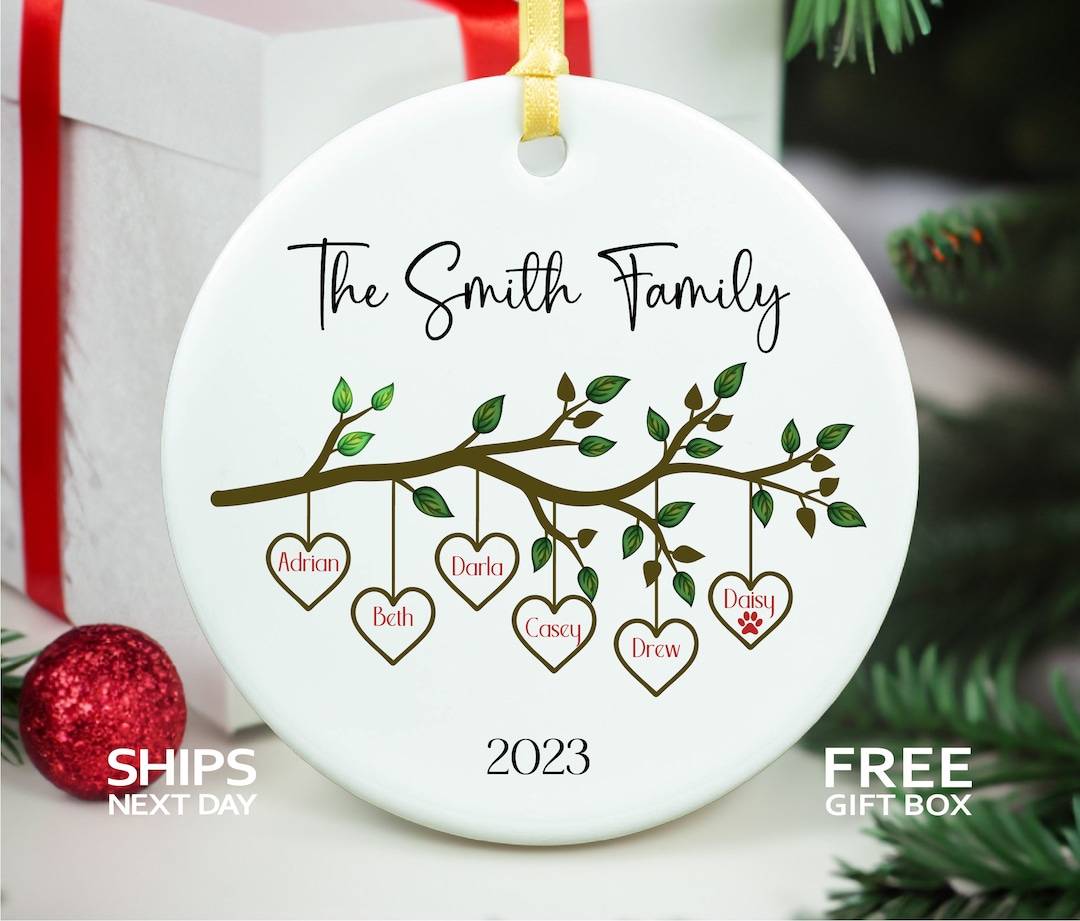 Personalized Family Tree Ornament Family of 5 With Pet Christmas Family ...