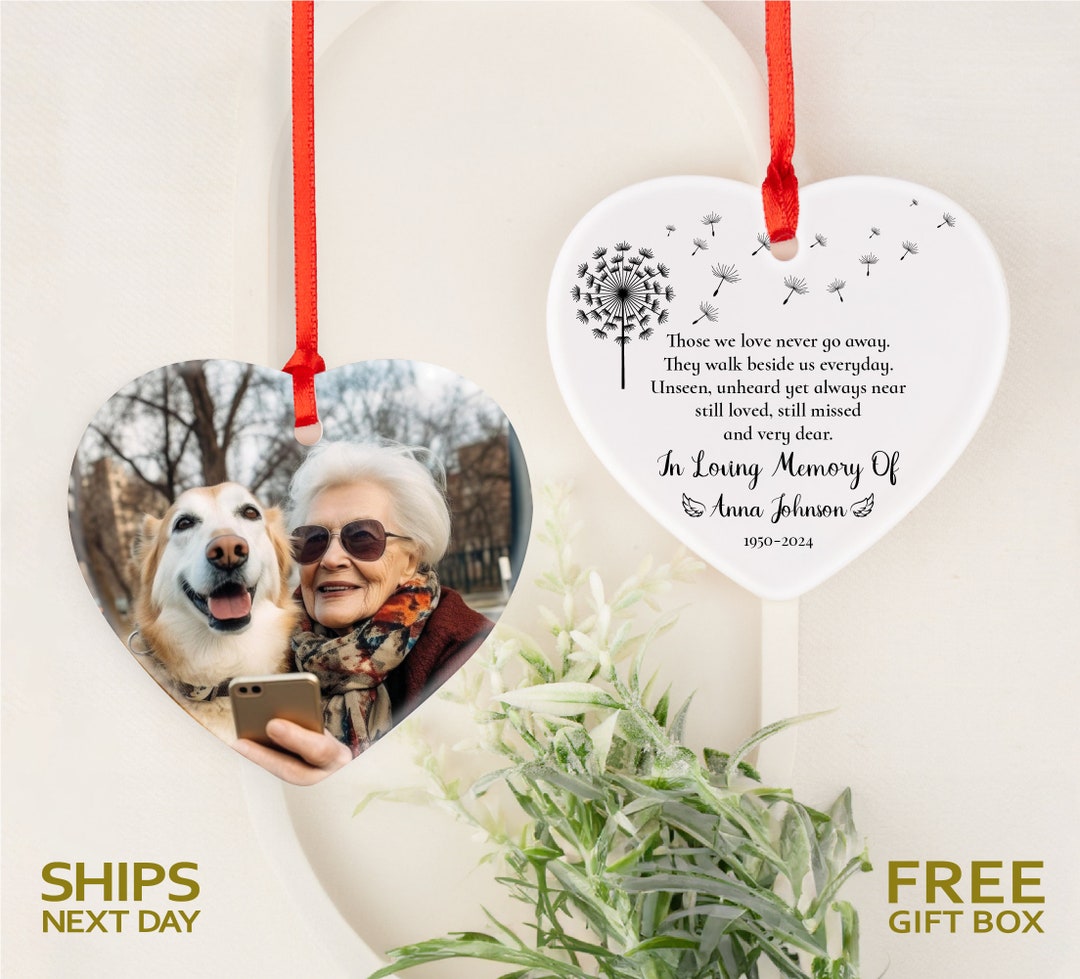 Personalized Memorial Photo Ornament • Both Sides Printed Heart ...