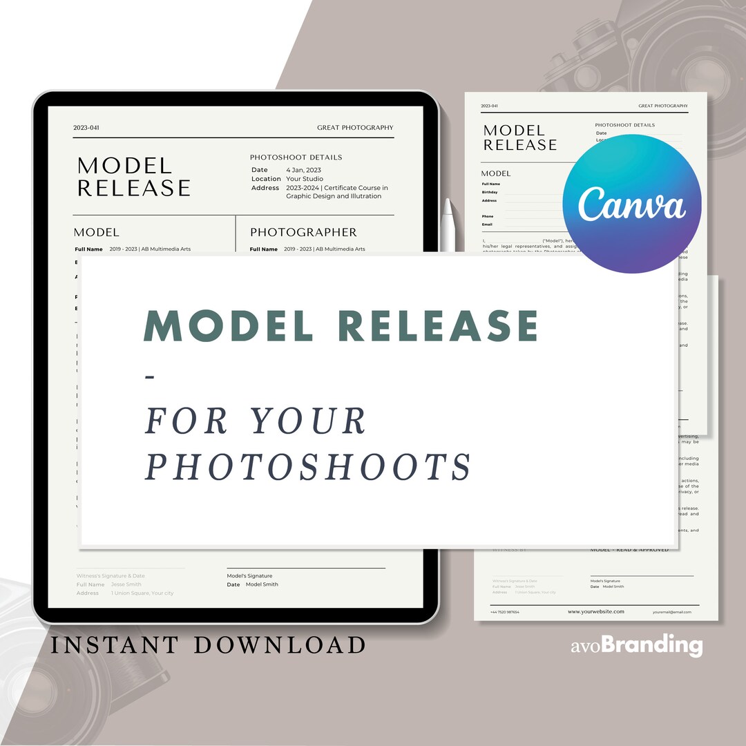 Model Release Template, Photoshoots Contract, Photographer Must Have ...