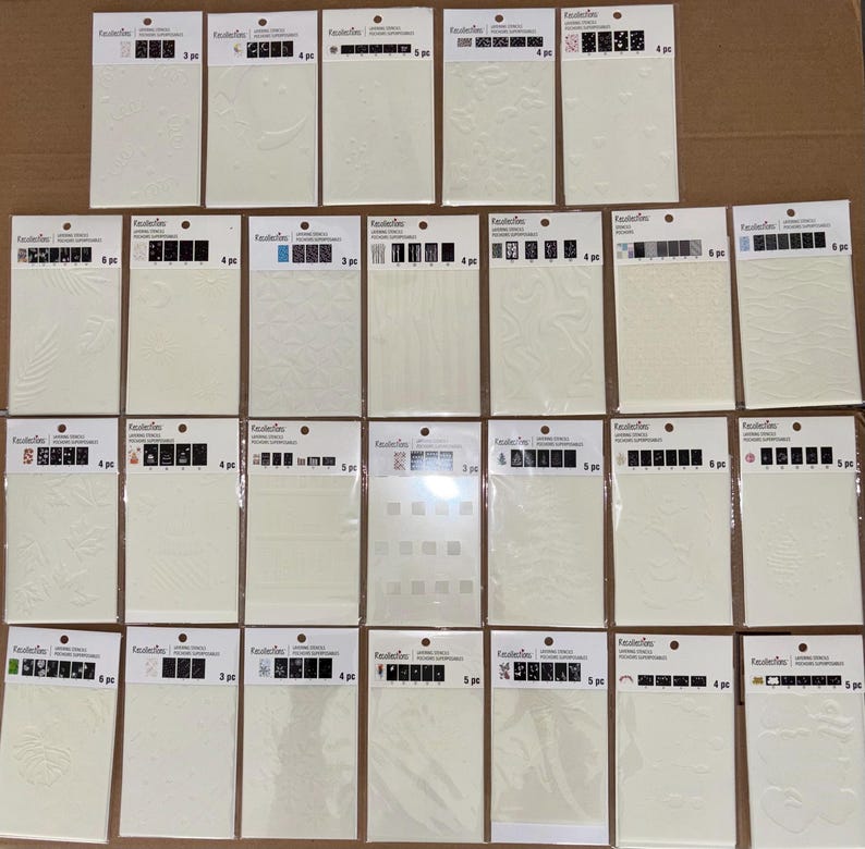 Recollections 26 Layering Stencils Prints Themes 4”x6” Papercraft Mix ...