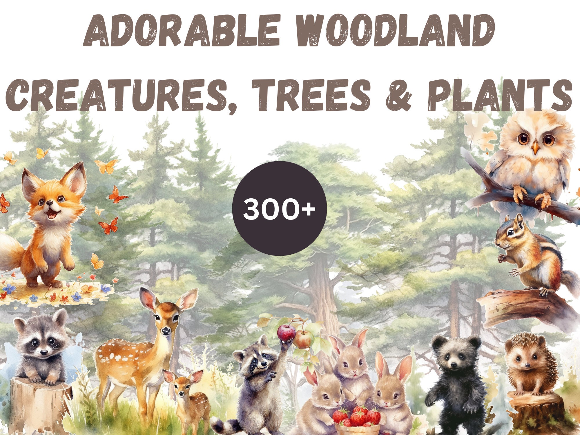 300 Woodland Animals Clipart Watercolor Transparent Pngs - Etsy