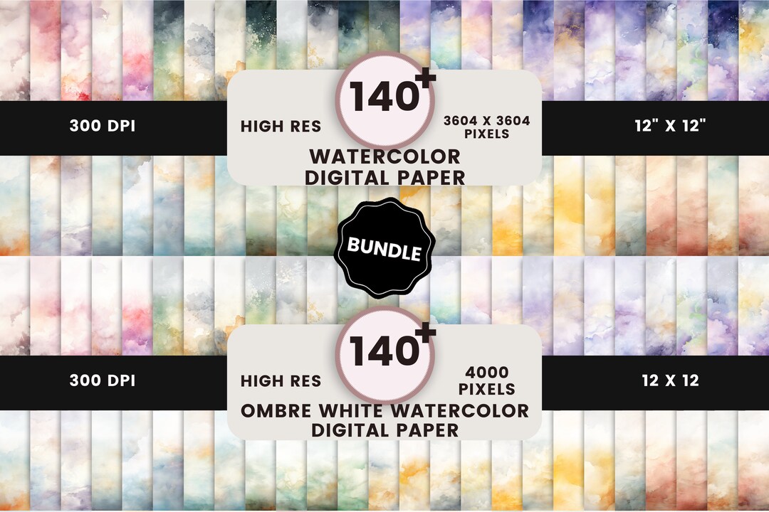 Watercolor Digital Paper | Ombre Watercolor Digital Paper| Rainbow ...