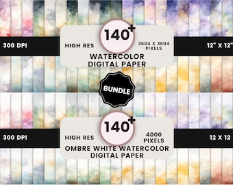 Ombre Watercolor Digital Paper 100 Rainbow Colors Gradient Water Colour ...