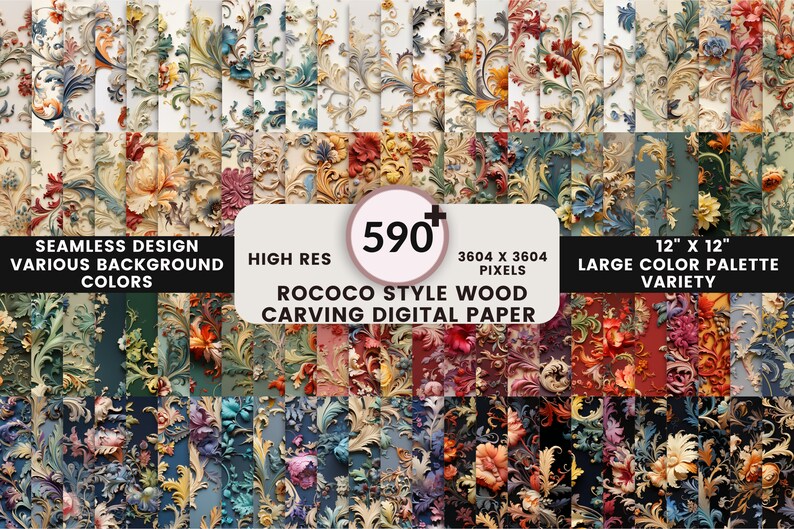 Carved Wood Digital Paper, Vintage Digital Paper, Floral Wood Carving ...