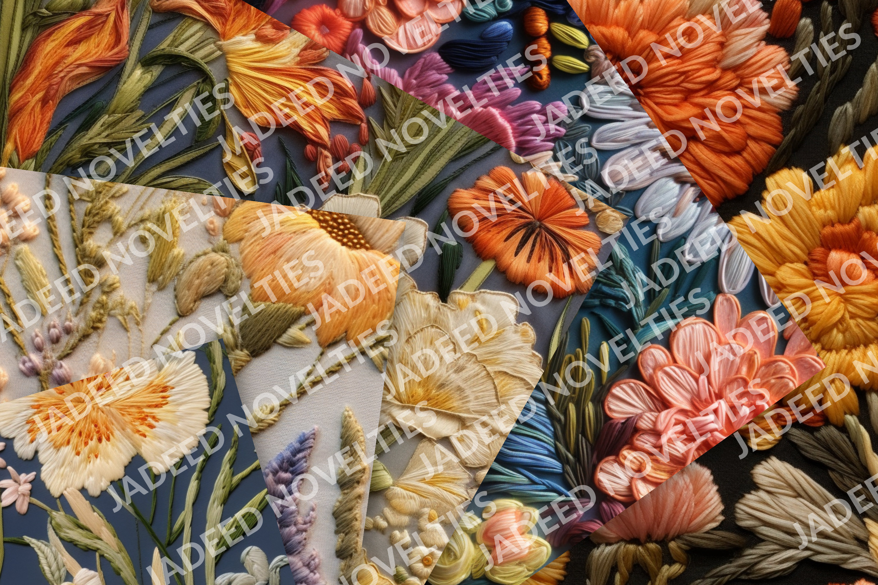 Embroidered Flowers Digital Paper, Flower Pattern, Floral Embroidery ...