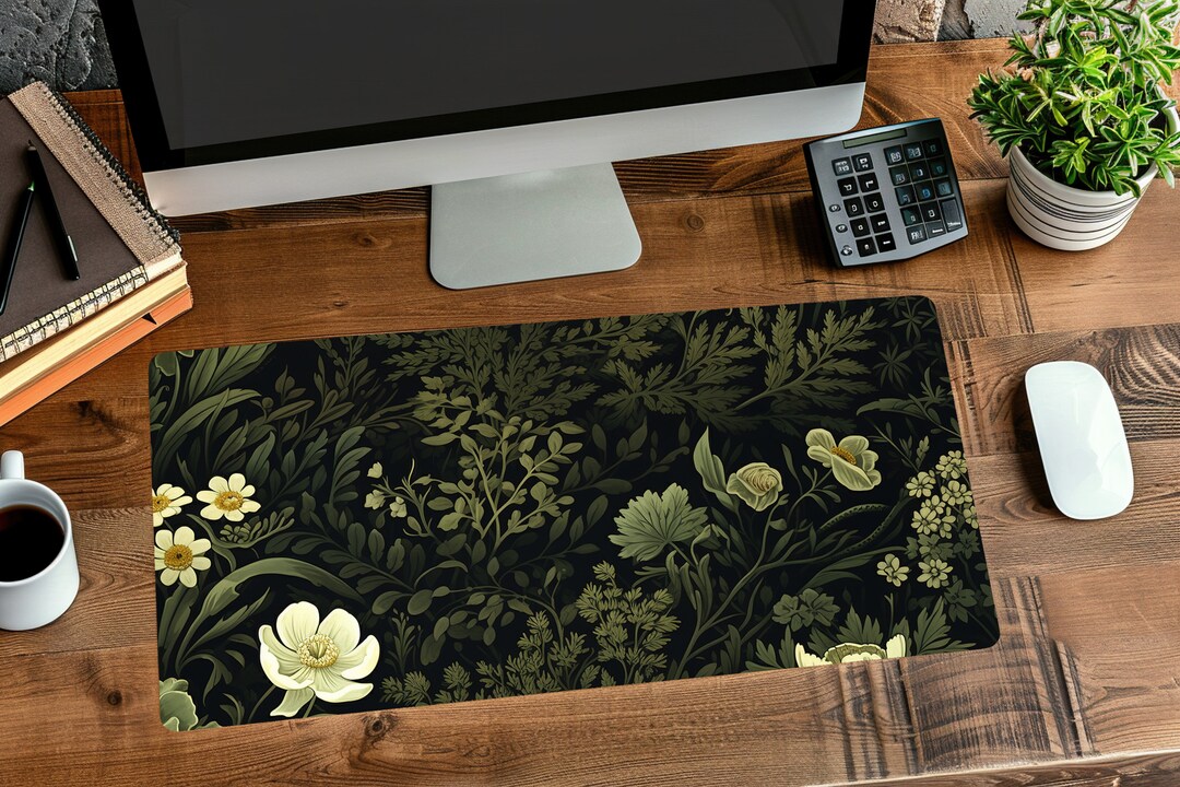 Botanical Green Desk Mat, Floral Desk Mat, Vintage Cottagecore Desk Mat ...