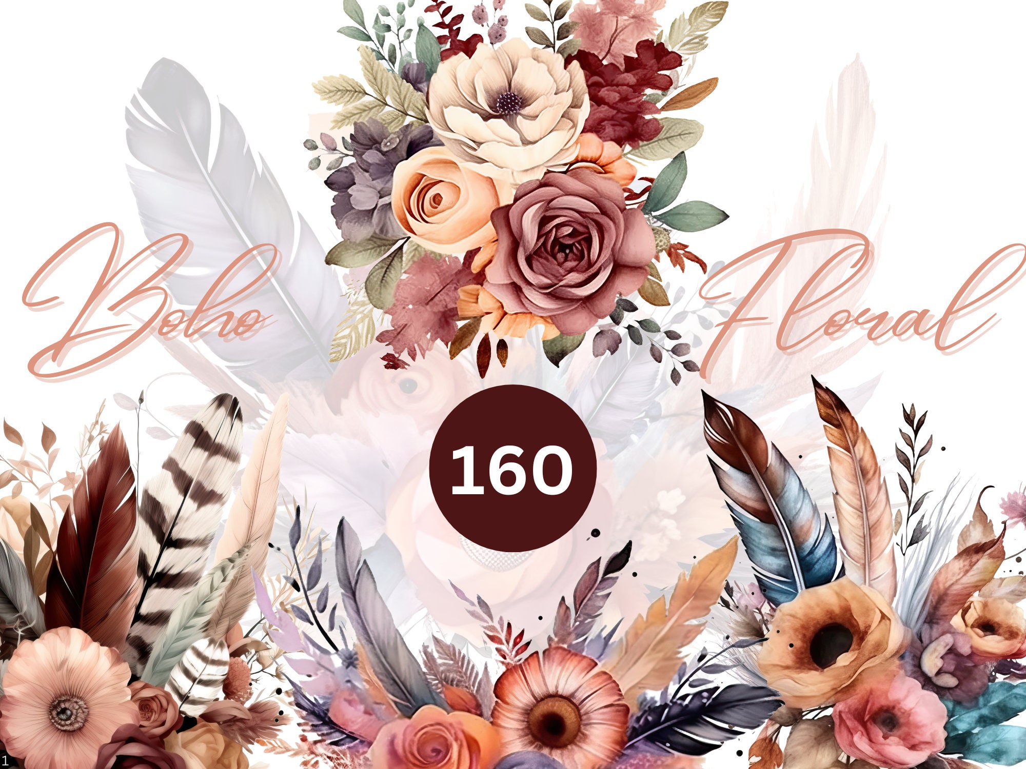 Bohemian Floral Clipart | Terracotta Wedding | Wedding Clipart ...