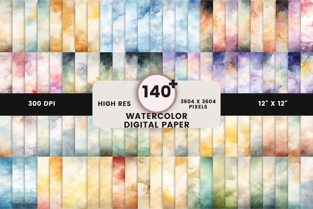 140 Watercolor Digital Paper | Rainbow Colors Gradient| Water Colour ...