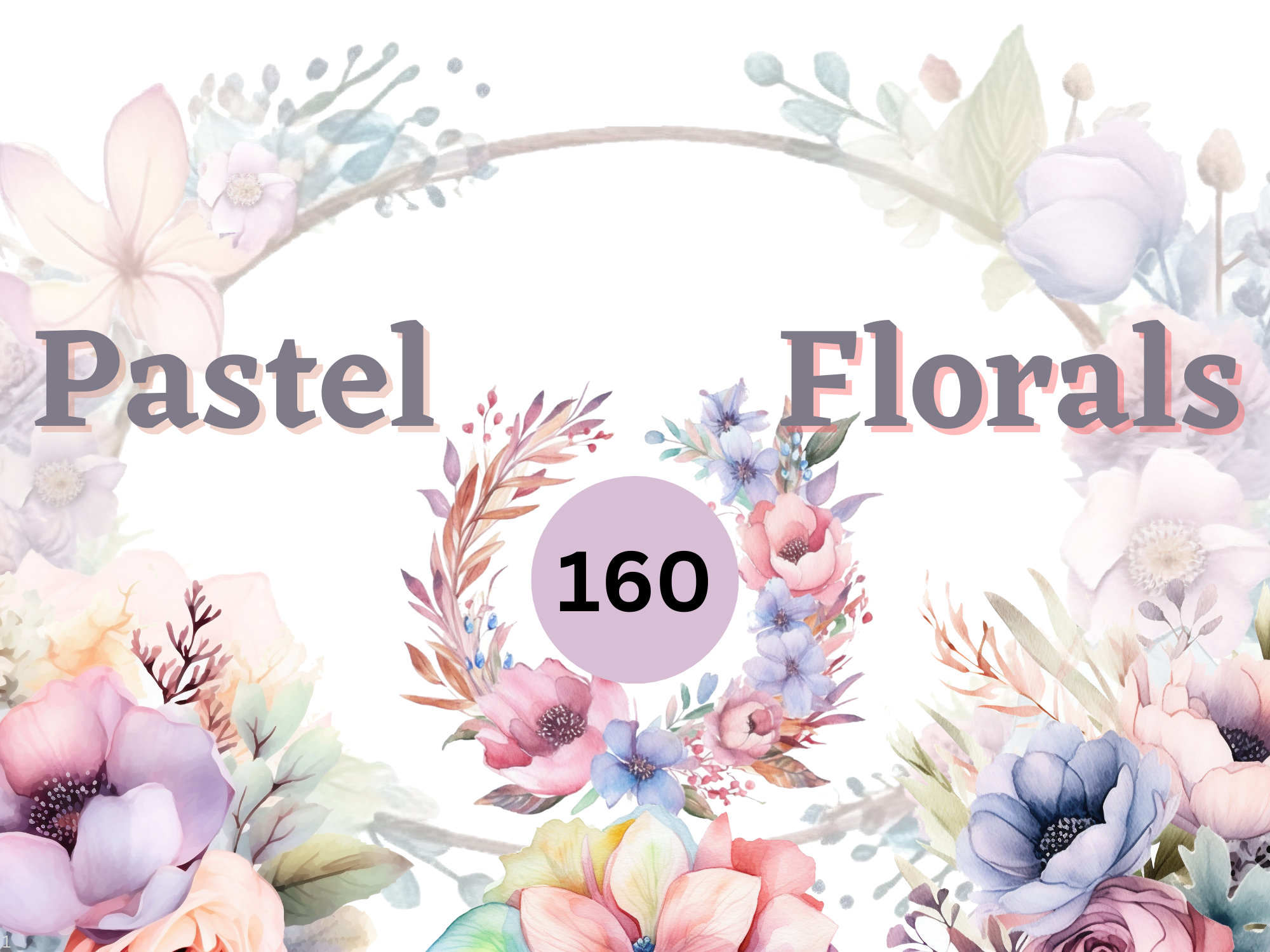 Pink Pastel Floral Clipart Pastel Florals Watercolor - Etsy