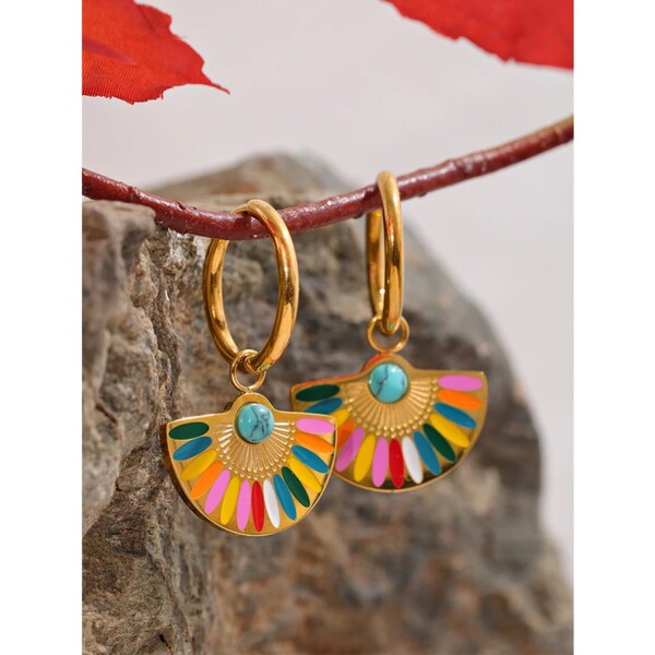 Colorful Enamel Earrings - Etsy