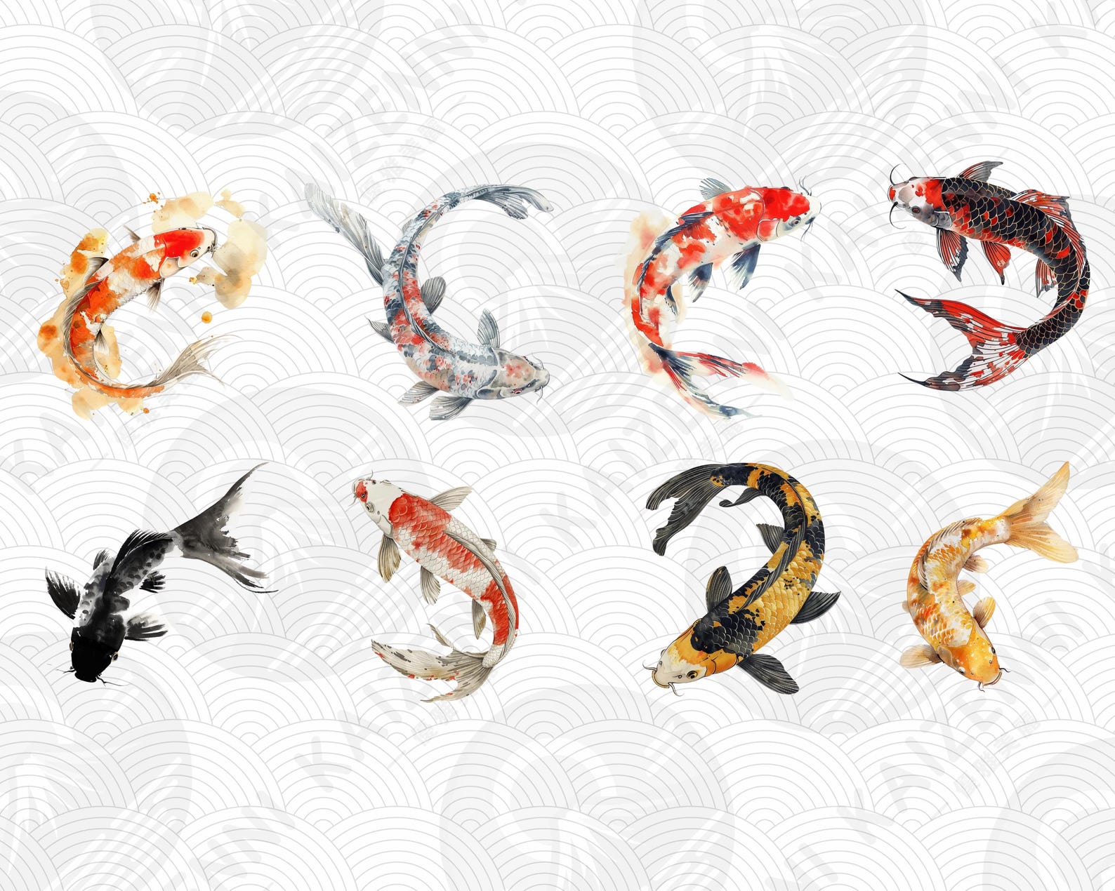 Japanese Koi Fish Clip Art Collection Koi Fish Vector PNG Ornamental ...
