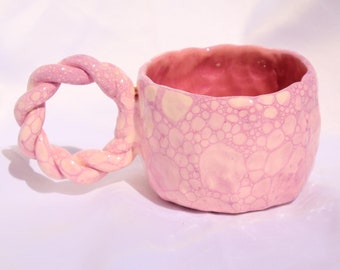 Pink Handmade Ceramic Mug With Wiggle Handle - Etsy