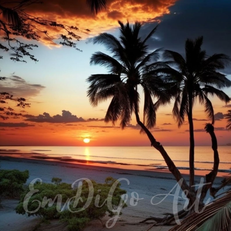 Coastal Landscape Artwork, Mombasa Beach Illustration, Tropical Sunset ...