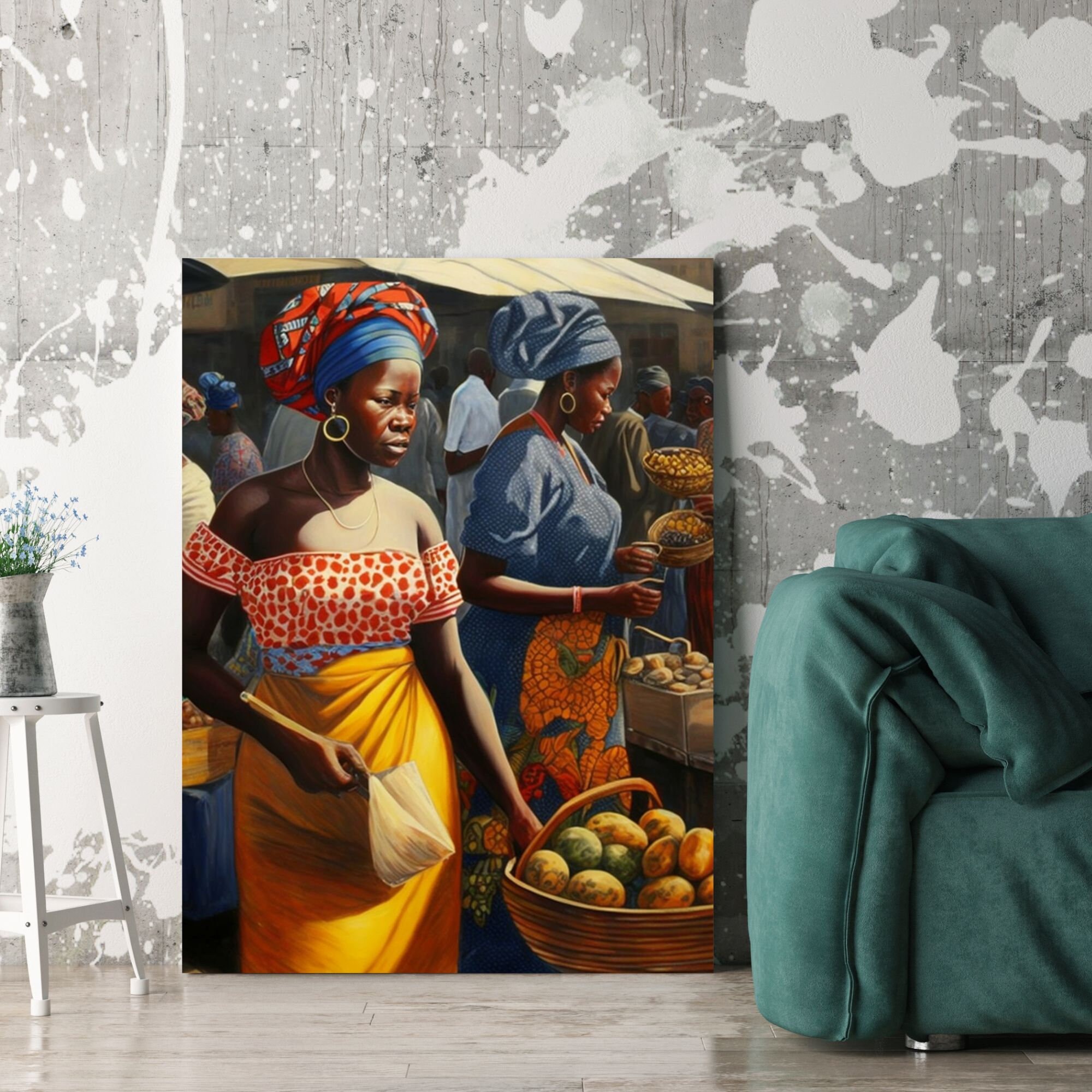 African Women Print, Kitenge Art, African Marketplace Scene, African ...