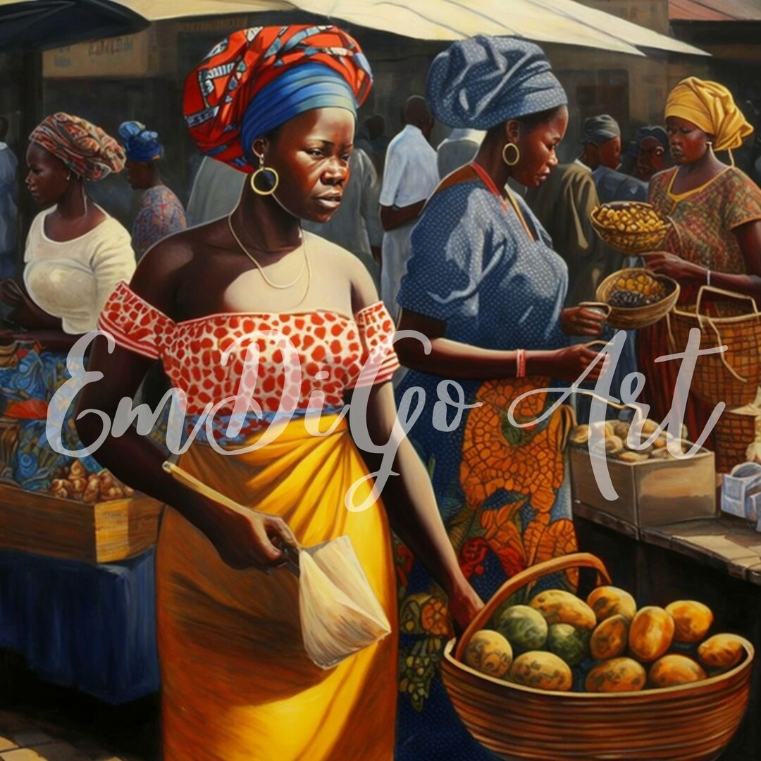 African Women Print Kitenge Art African Marketplace Scene - Etsy