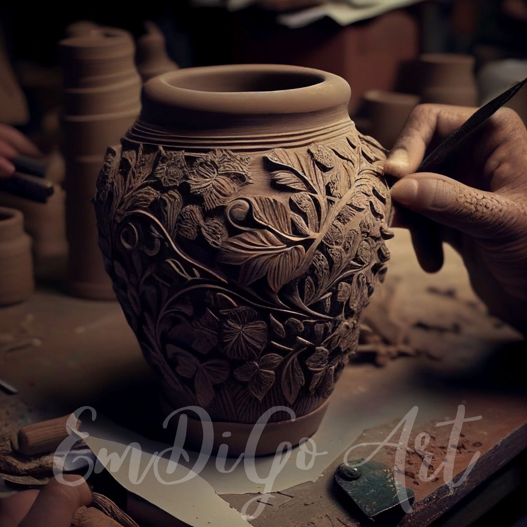 Clay Pottery Art Print, Hand Designed Clay Pot, Digital Download ...
