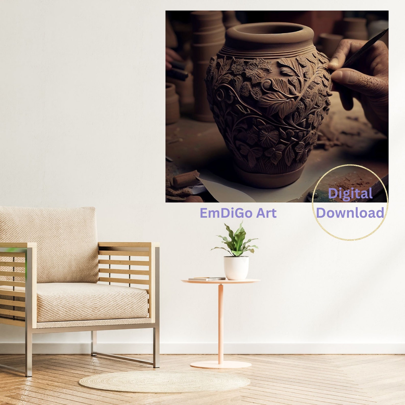 Clay Pottery Art Print, Hand Designed Clay Pot, Digital Download ...
