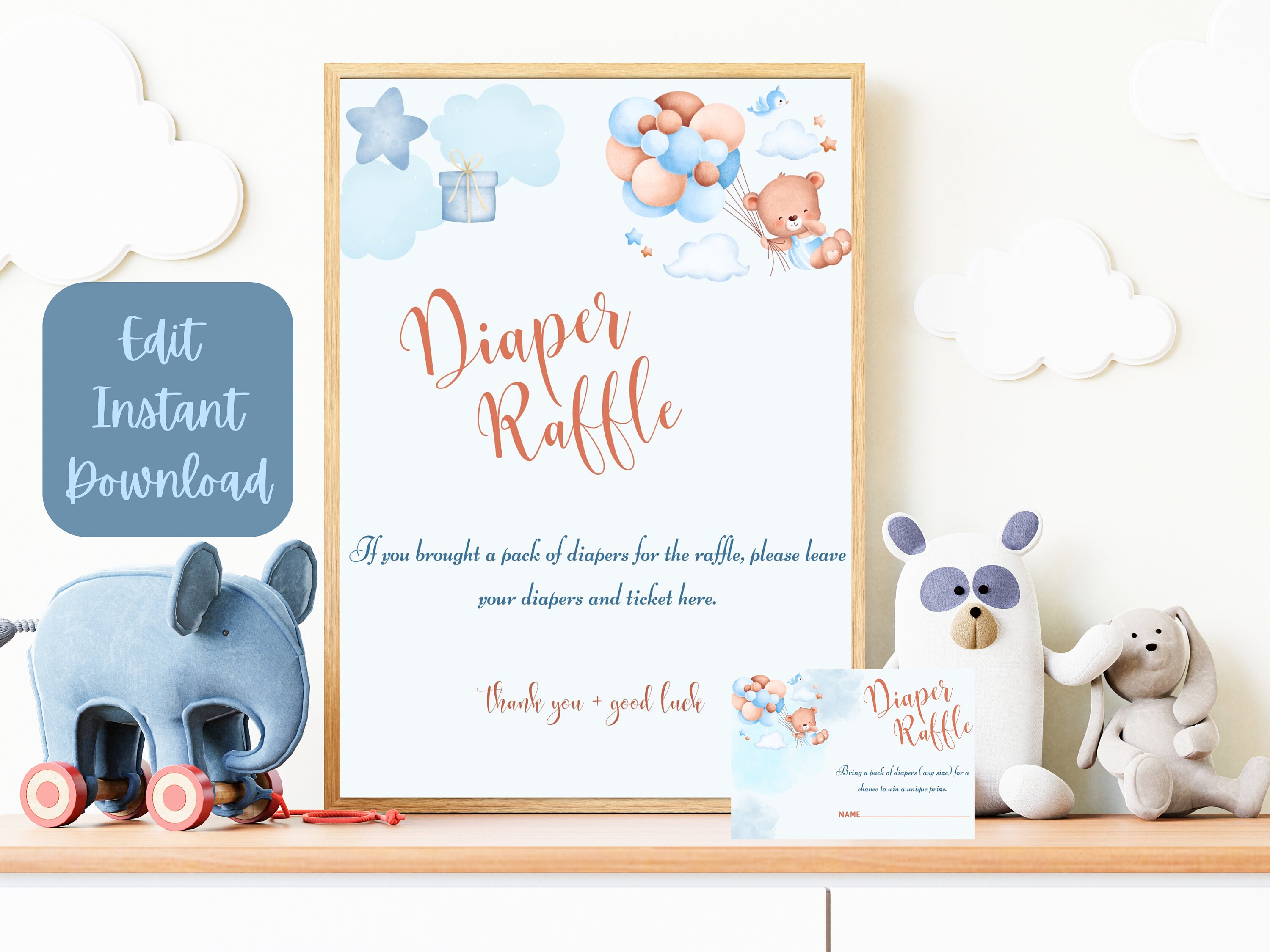 Blue Teddy Bear Diaper Raffle Sign and Tickets Diaper Raffle - Etsy