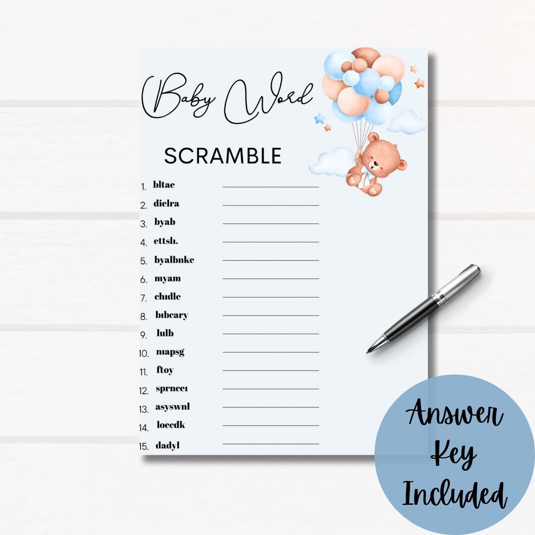 Bear Baby Word Scramble Game With Answer Key, Brown Bear Balloon Baby ...