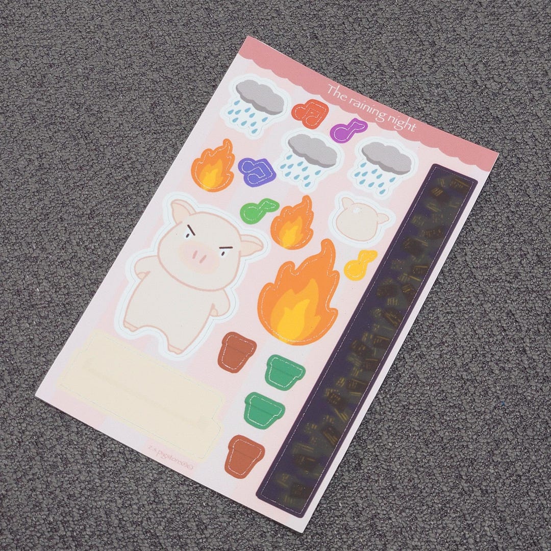 Pig Sticker Sheet, Raining Night, Planner Stickers (4x6) - Etsy