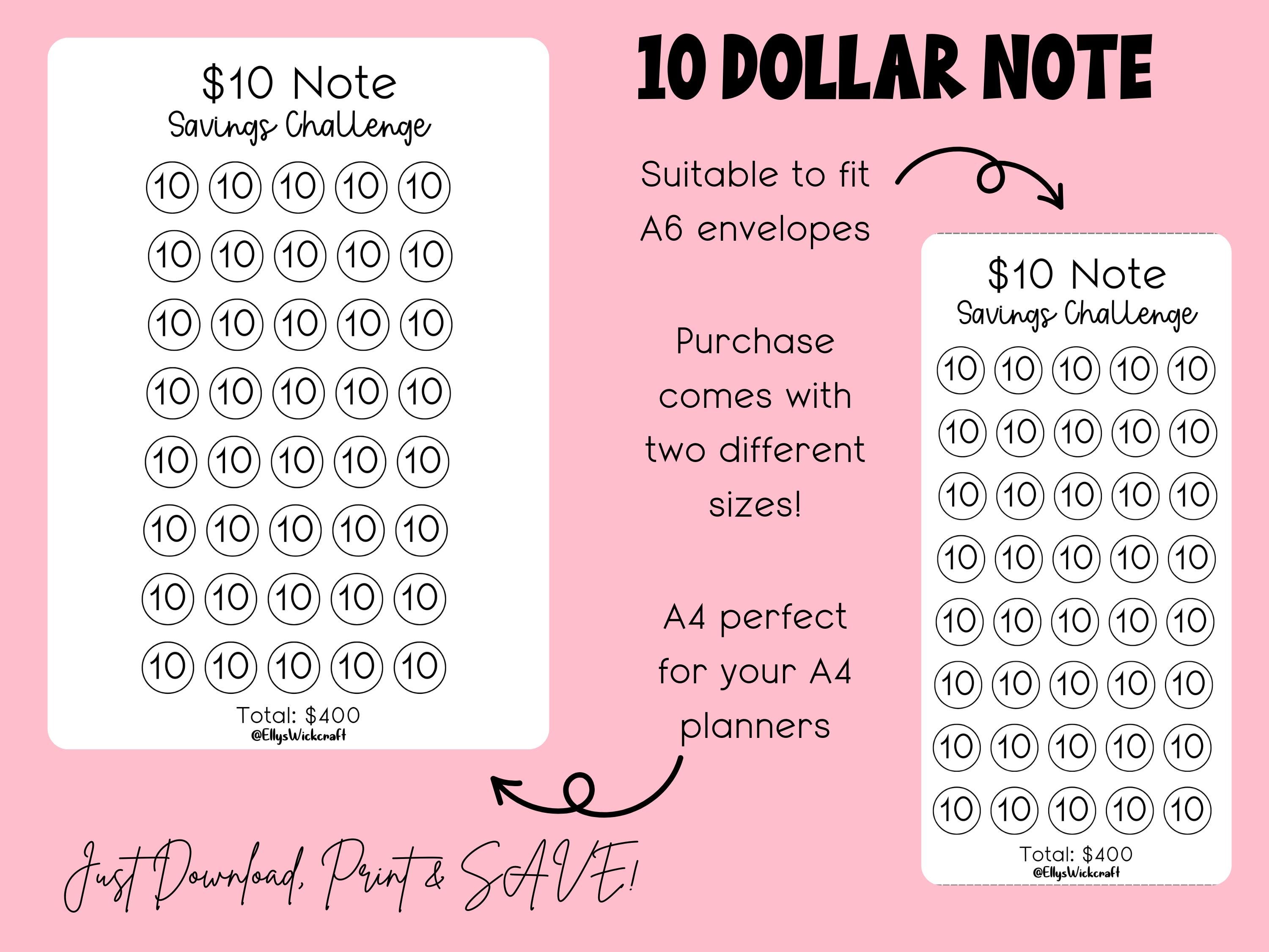 10 Dollar Note Savings Challenge | Cash Budget | Cash Stuffing | A6 ...
