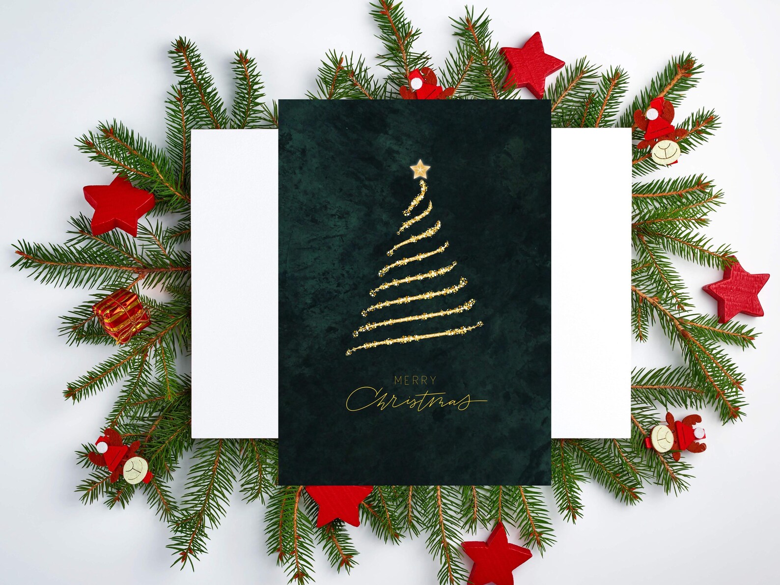 Elegant Green and Gold Christmas Tree Card - Printed Golden Christmas ...