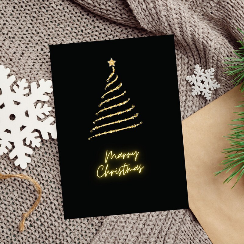 Gold Christmas Card - Etsy
