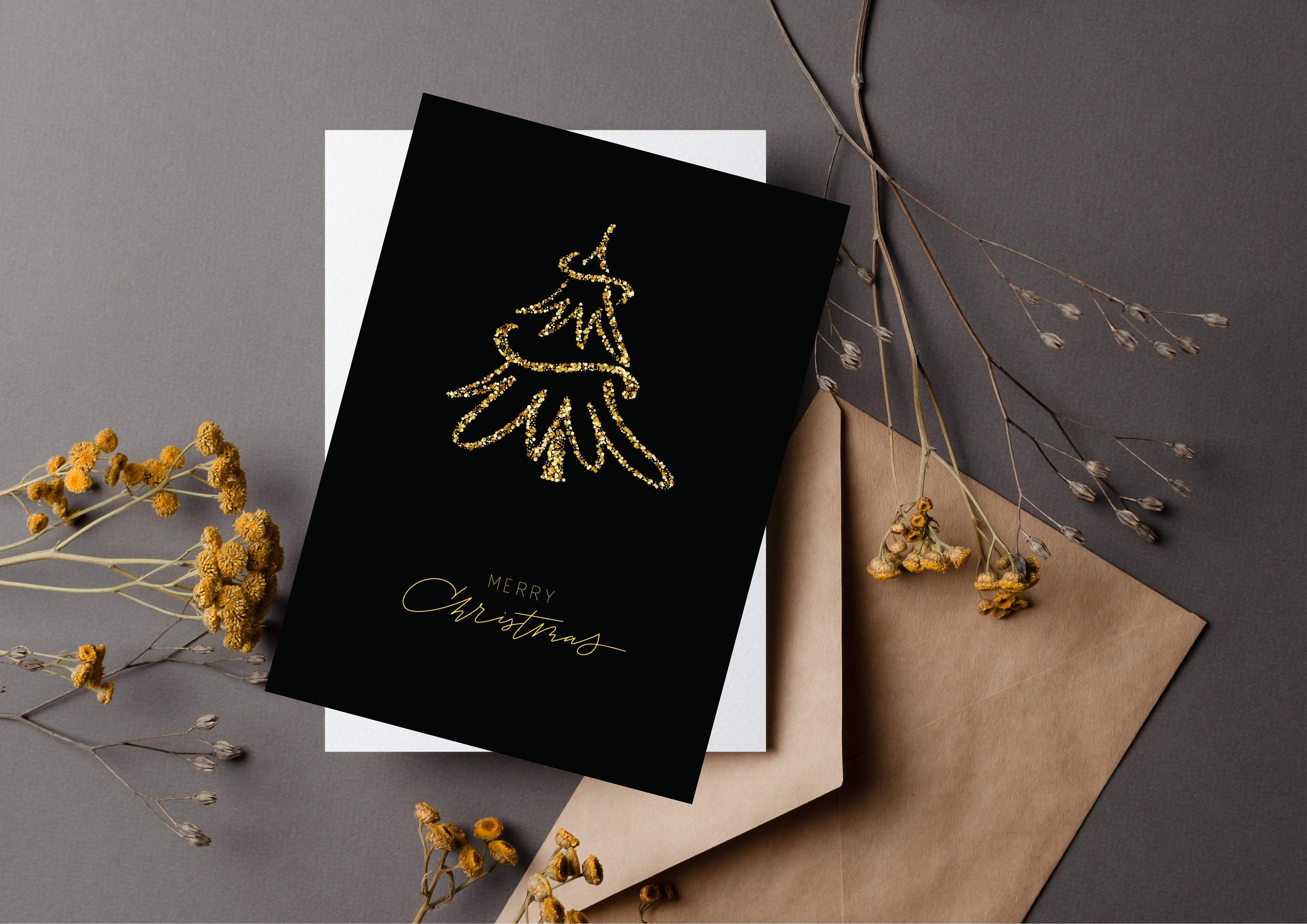 Elegant Black and Gold Christmas Tree Card - Golden Christmas Tree ...