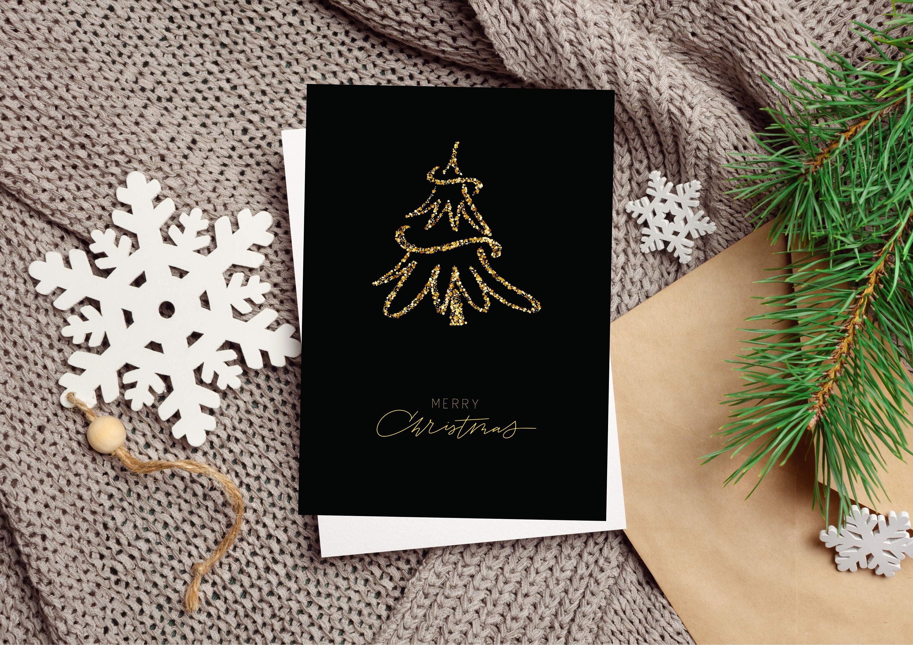 Elegant Black and Gold Christmas Tree Card - Golden Christmas Tree ...