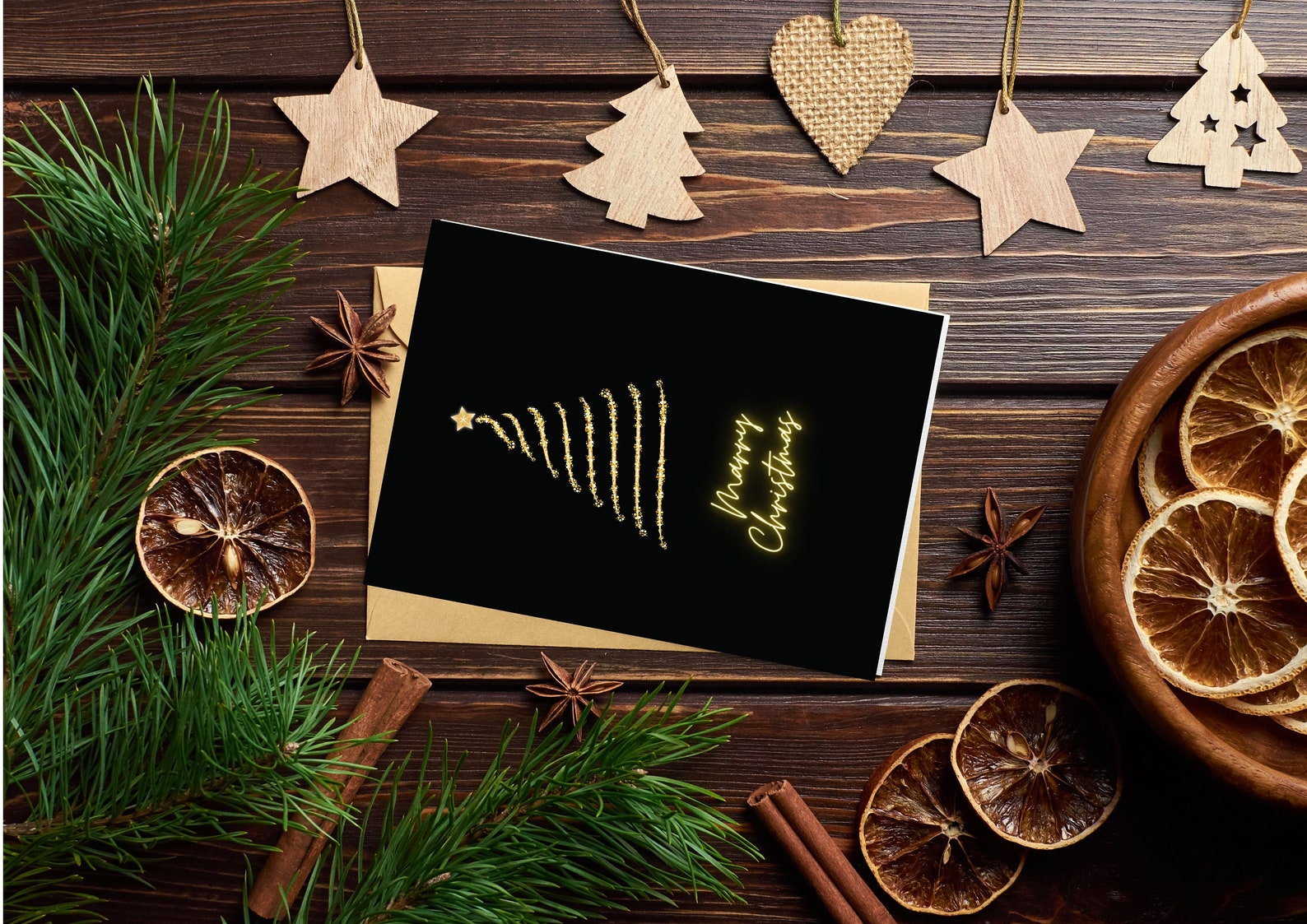 Simple Elegant Black and Gold Christmas Tree Card Golden Christmas Tree ...