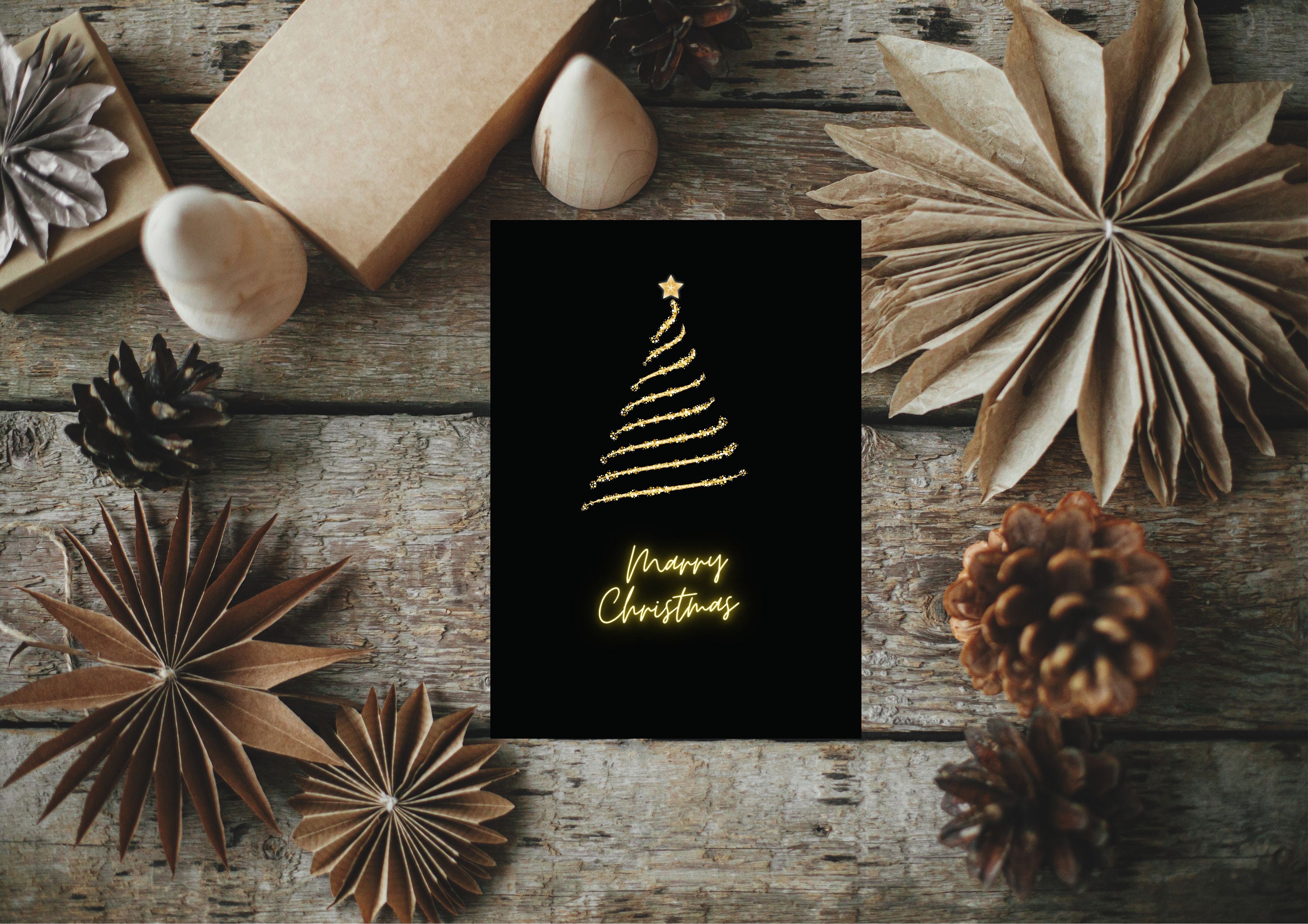 Simple Elegant Black and Gold Christmas Tree Card Golden Christmas Tree ...
