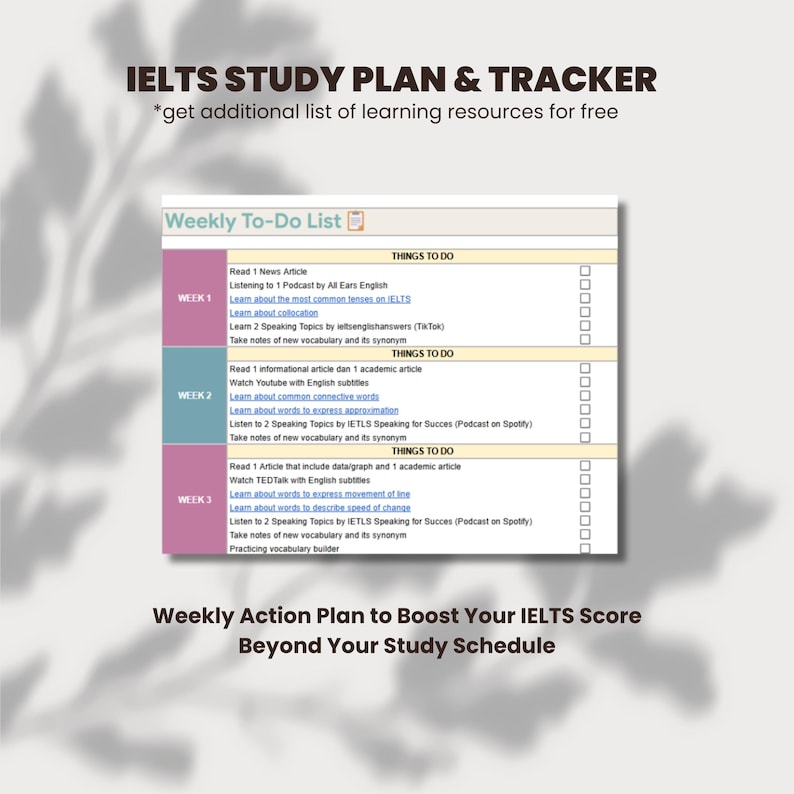 IELTS Study Planner & Tracker: English Exam Preparation (spreadsheet) - Etsy