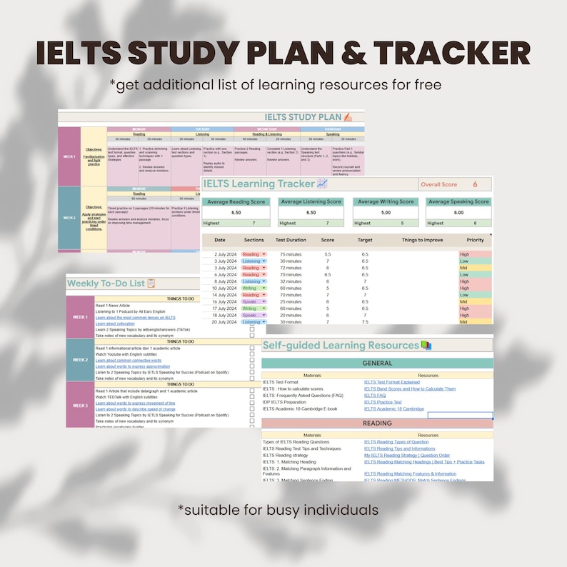 IELTS Study Planner & Tracker: English Exam Preparation (spreadsheet) - Etsy