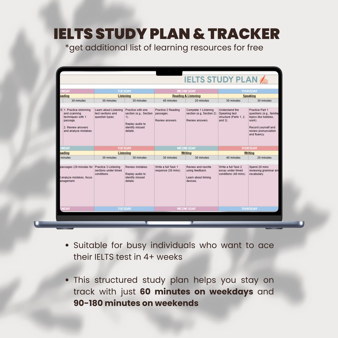IELTS Study Planner & Tracker: English Exam Preparation (spreadsheet ...