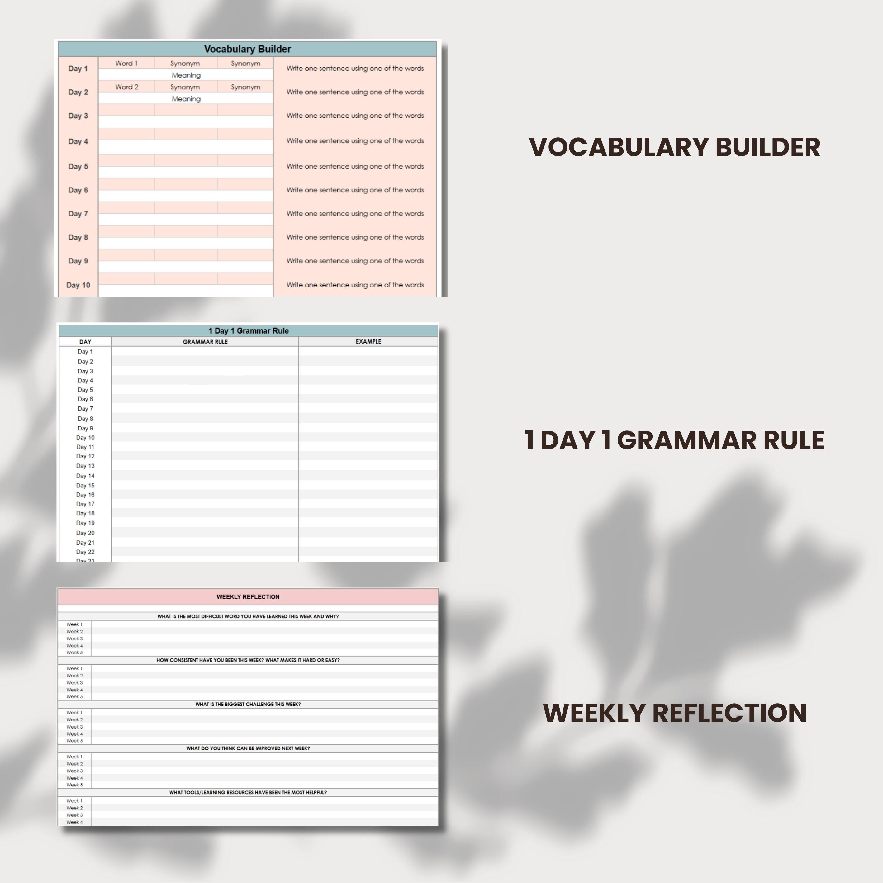 English Learning Habit Tracker: Vocabulary Builder (digital Download ...