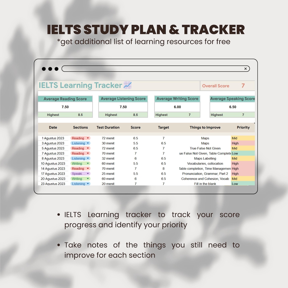 BUNDLE IELTS Study Planner : Study Tracker and 1000 Vocabulary List ...