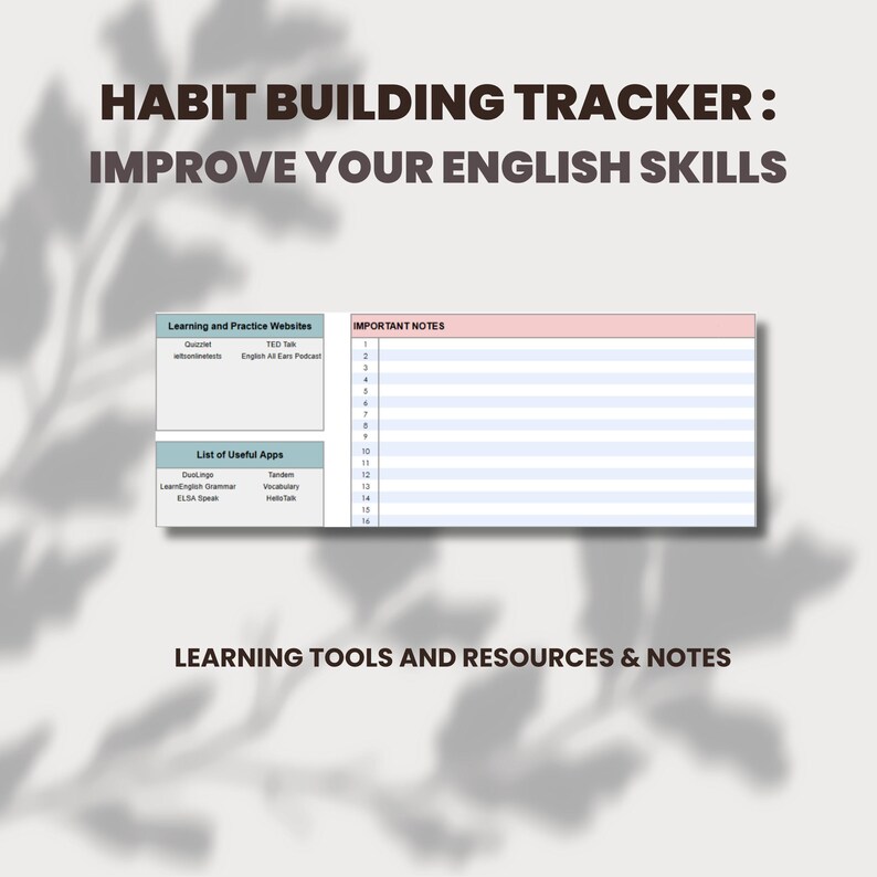 English Learning Habit Tracker: Vocabulary Builder (digital Download ...