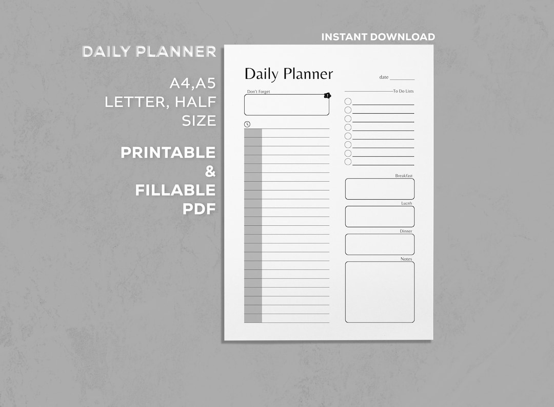 Minimalist Daily Planner Printable, Daily to Do List, Undated Planner ...