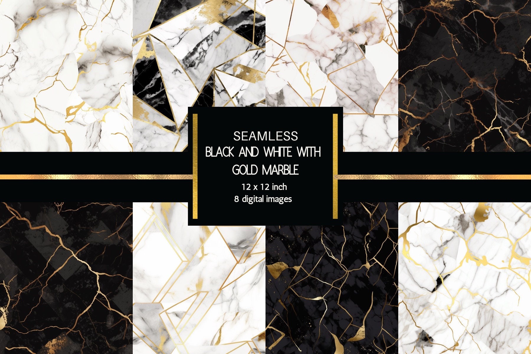 Seamless Gold Black and White Marble Digital Paper Pack - Seamless ...
