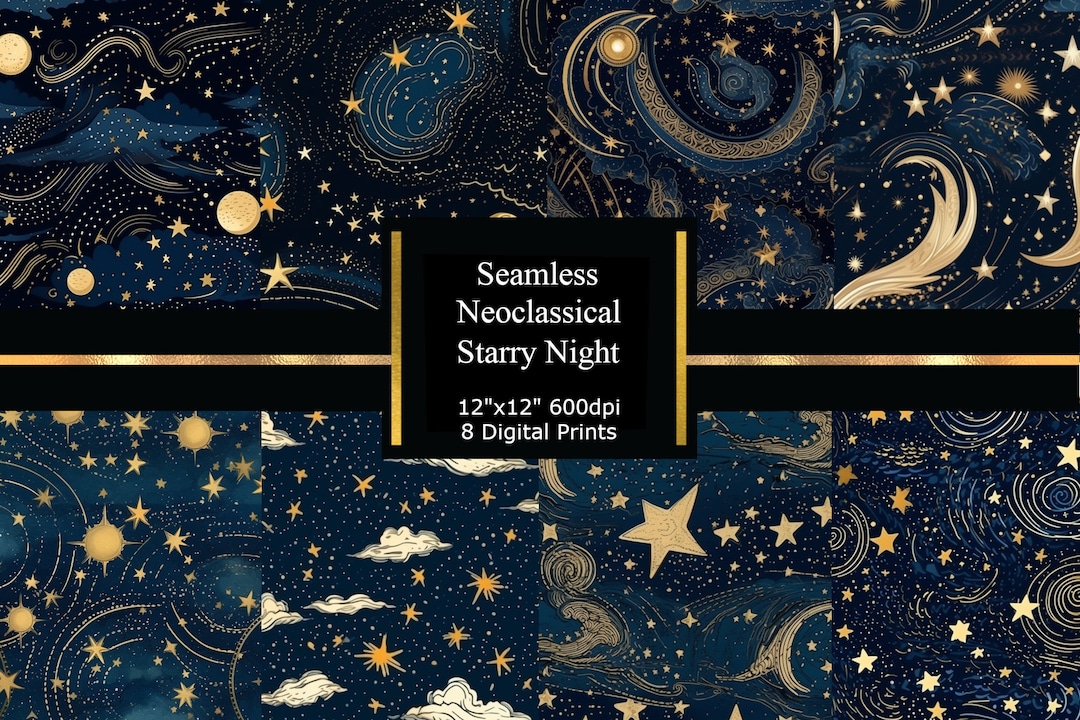 Seamless Swirling Starry Night Sky Digital Print Pack - 8 Prints, High ...