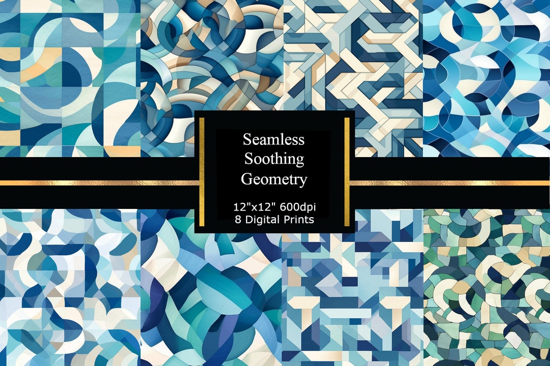 Soothing Interlocking Geometric Shapes Digital Paper Pack - 8 Prints ...