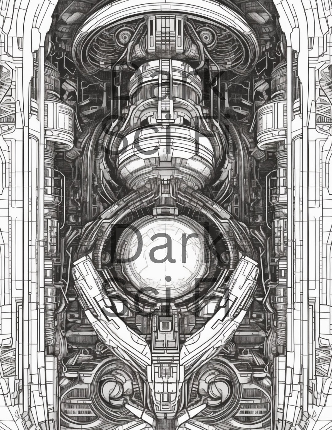 Dark Sci Fi Tech Coloring Page - Etsy