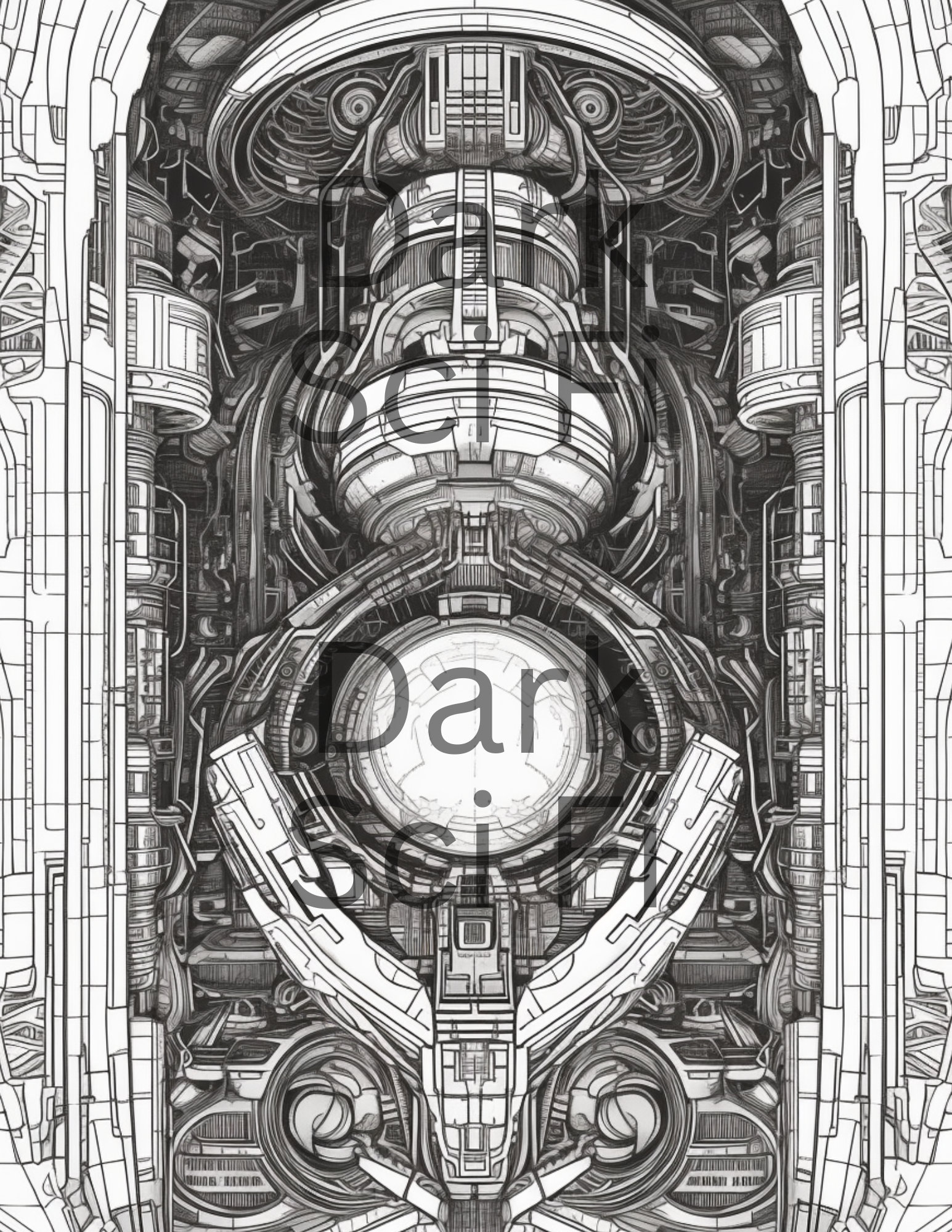 Dark Sci Fi Tech Coloring Page - Etsy